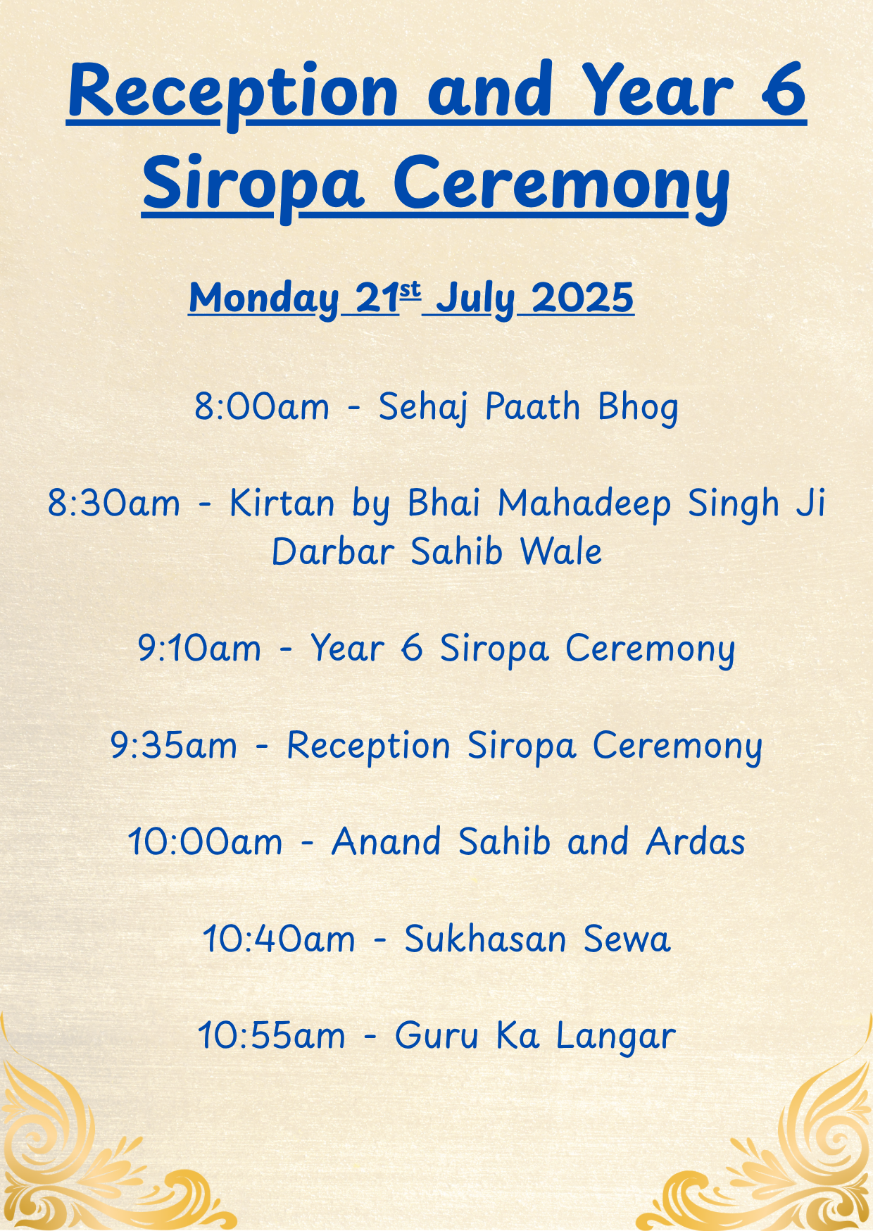 Siropa Ceremony Programme